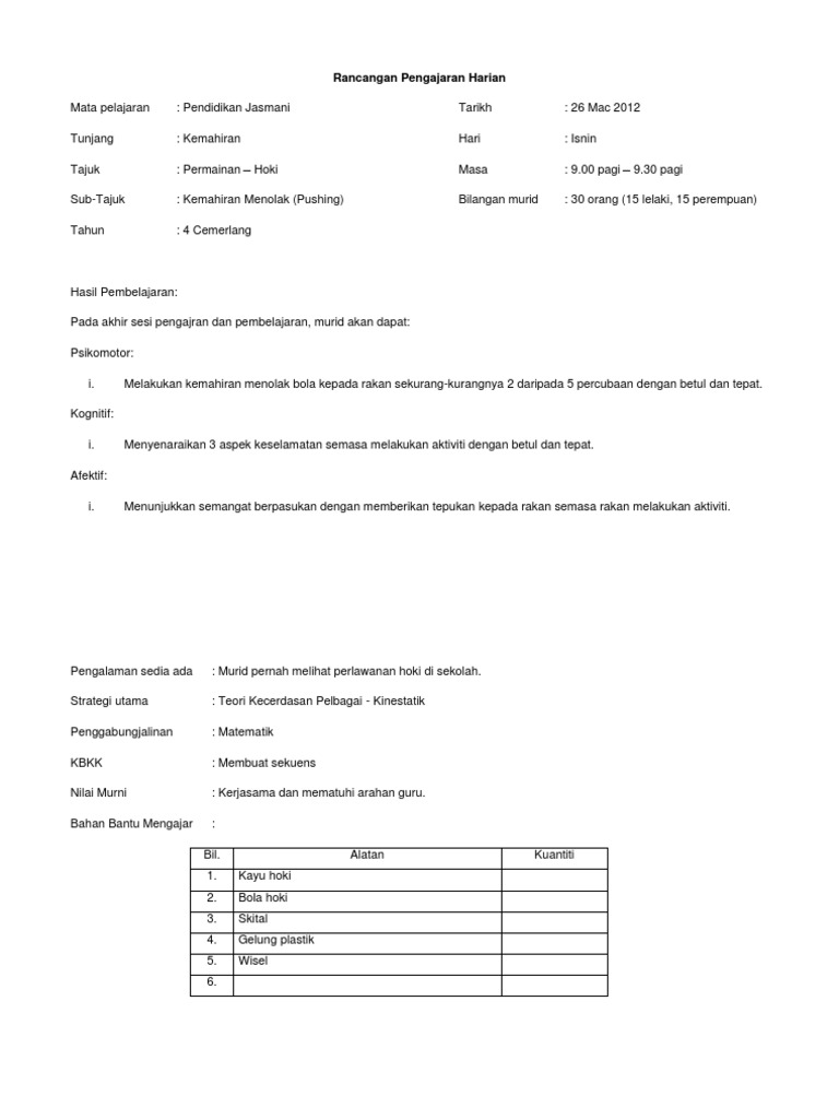 KEMAHIRAN MENOLAK DALAM PERMAINAN HOKI | PDF