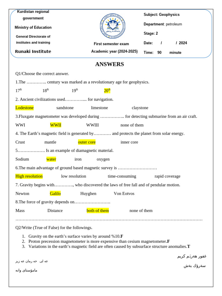Geophysics 2 Exams ANSWERS | PDF | Geophysics | Magnetometer