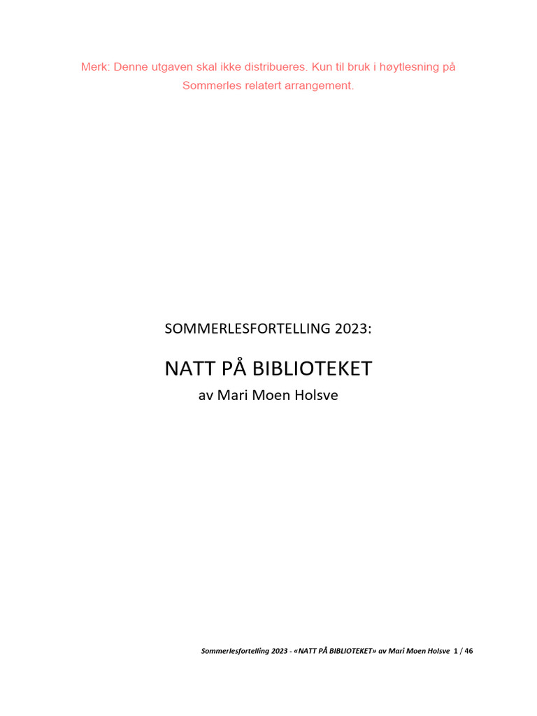 Fortellingen 2023 - Natt På Biblioteket (Bokmål) | PDF