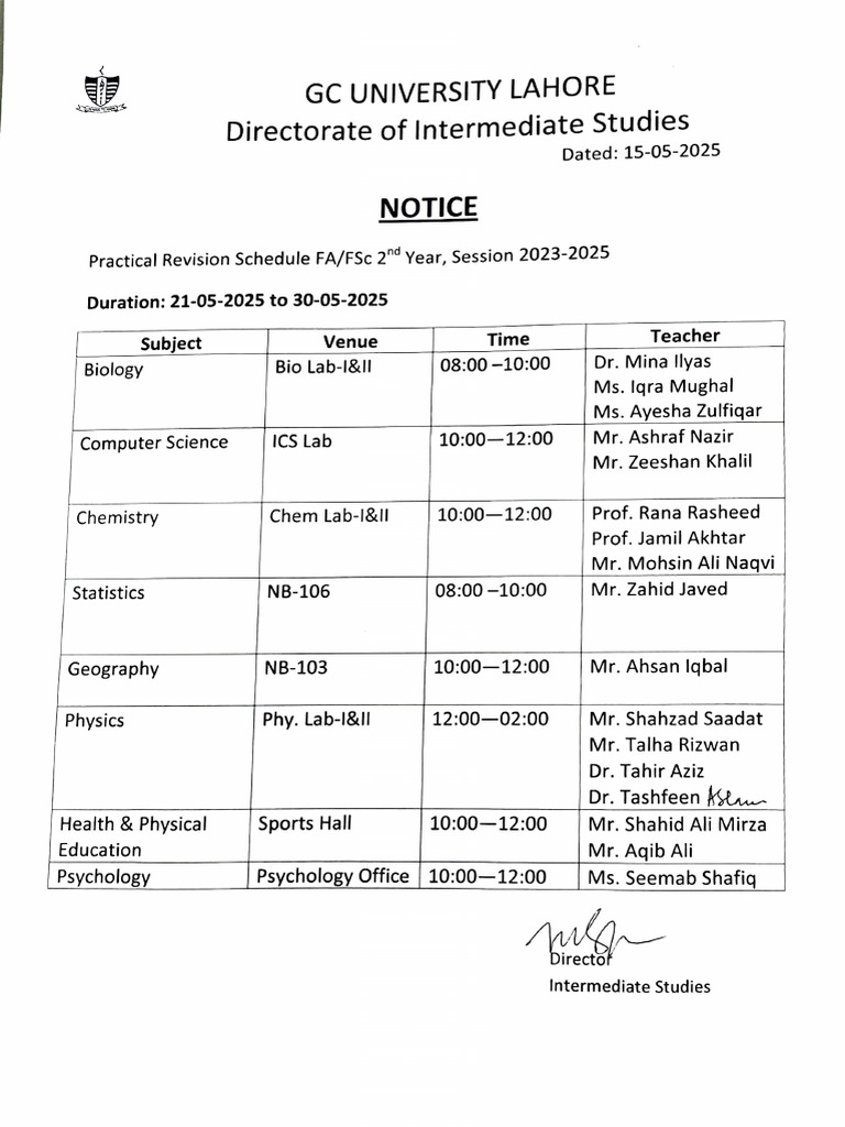 Practicals Schedule 2nd Year | PDF