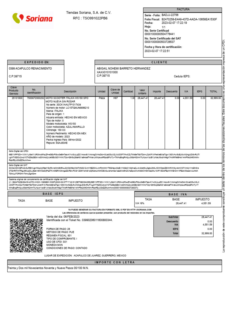 Factura de Moto Soriana | PDF
