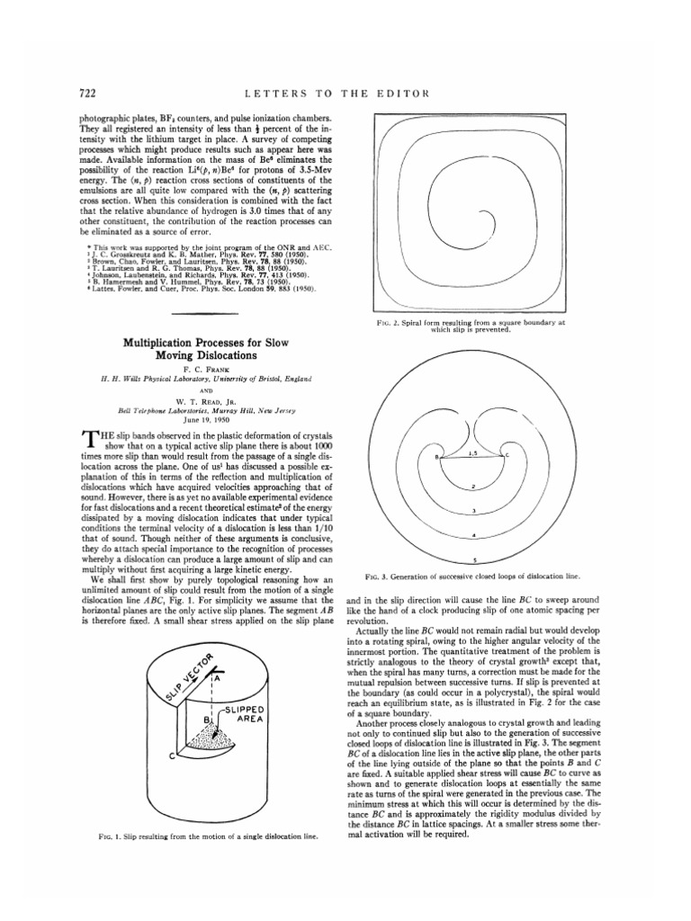 Multiplication Processes For Slow Moving Dislocations (Frank, F. C. Read, W. T) (Z-Library ...