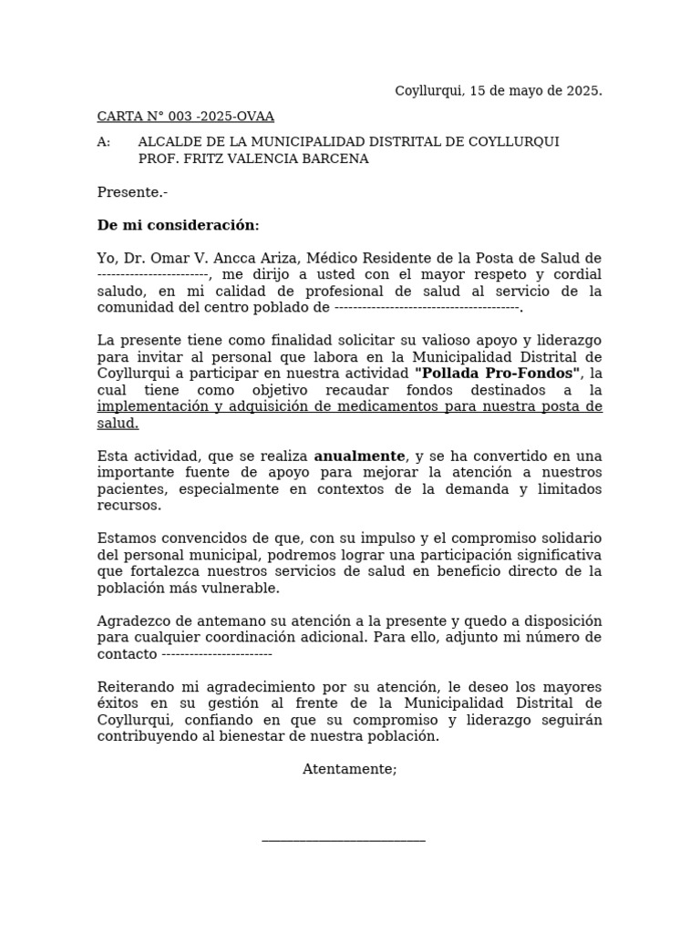Carta 03 Actividad de Pollada | PDF