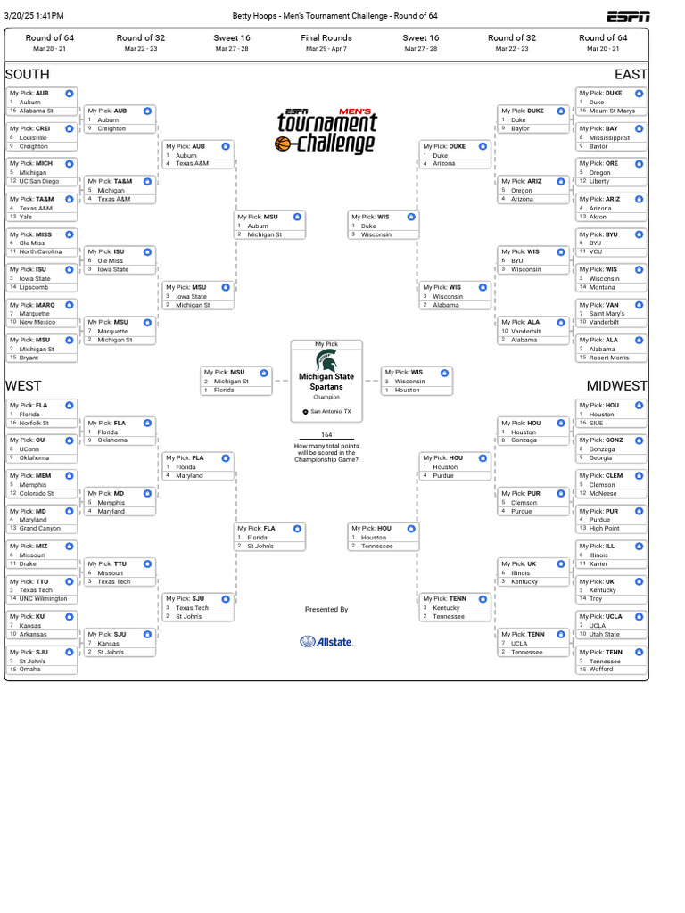 2025 Bracket - Angela | PDF | Ncaa Division I Basketball