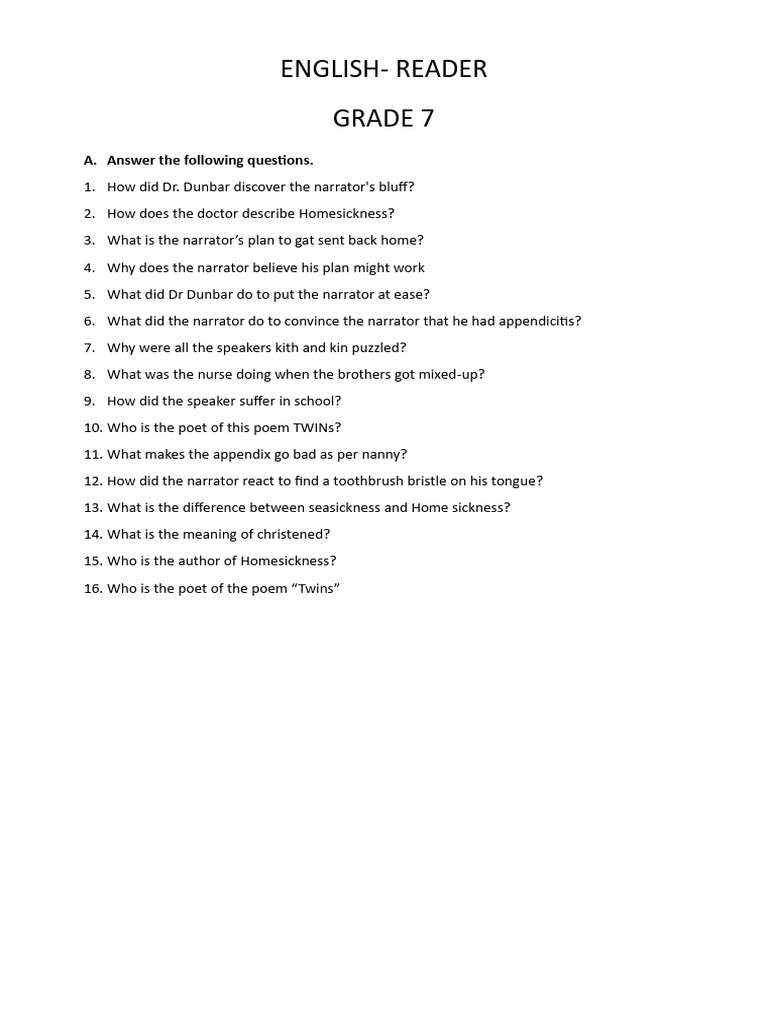 GR-7 ENG Reader - (Worksheet) | PDF