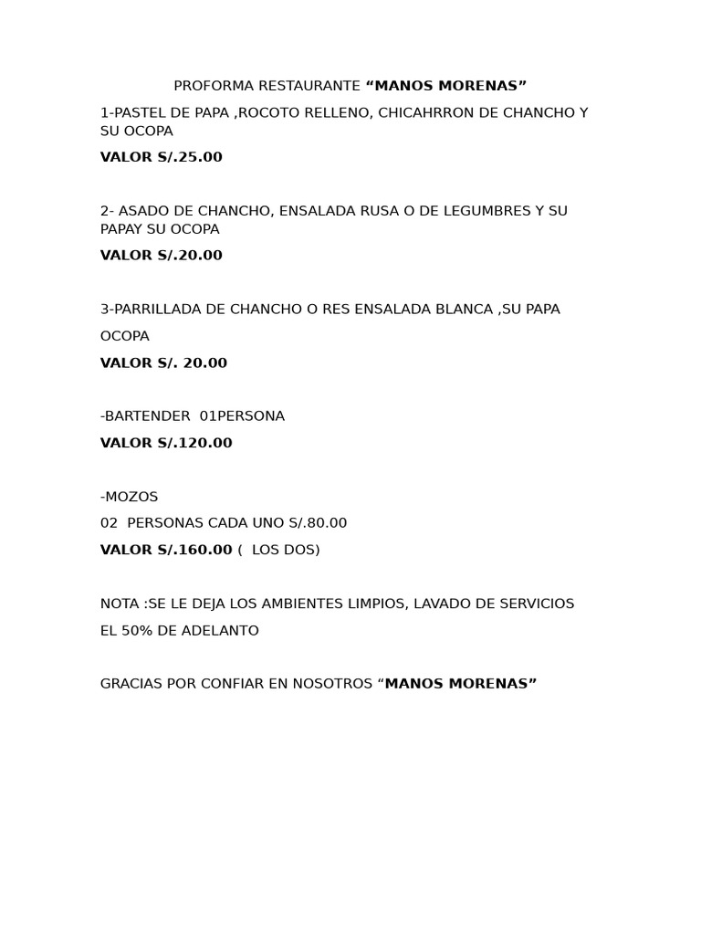 Proforma Restaurante | PDF