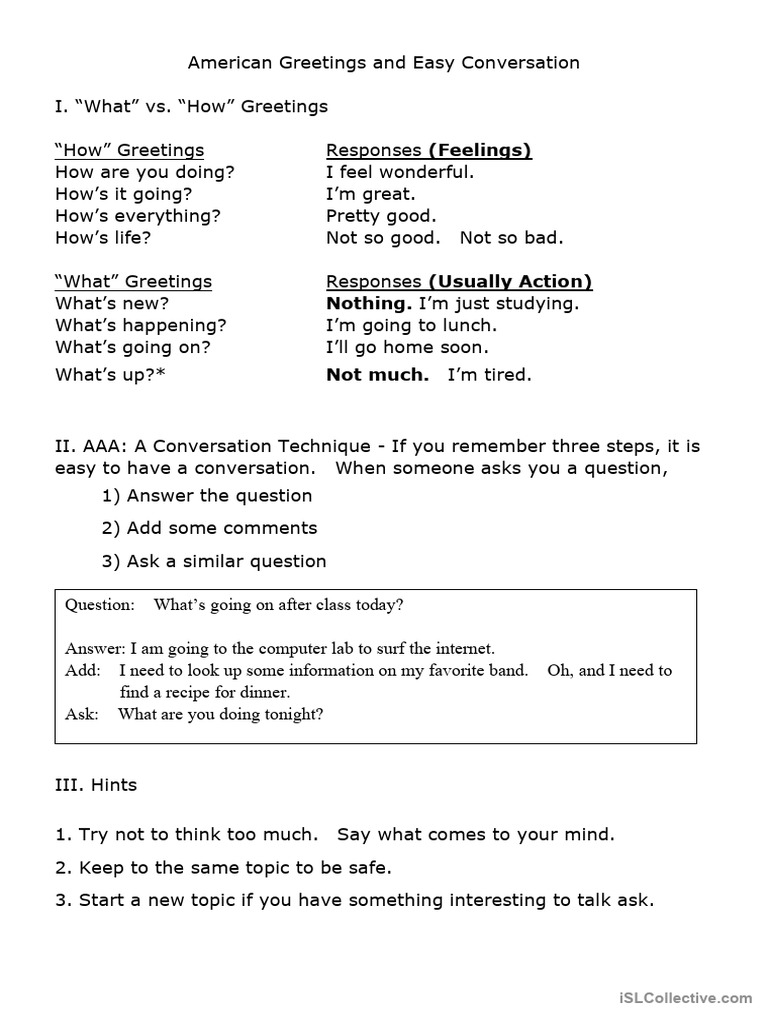 US Greetings and Easy Conversation | PDF
