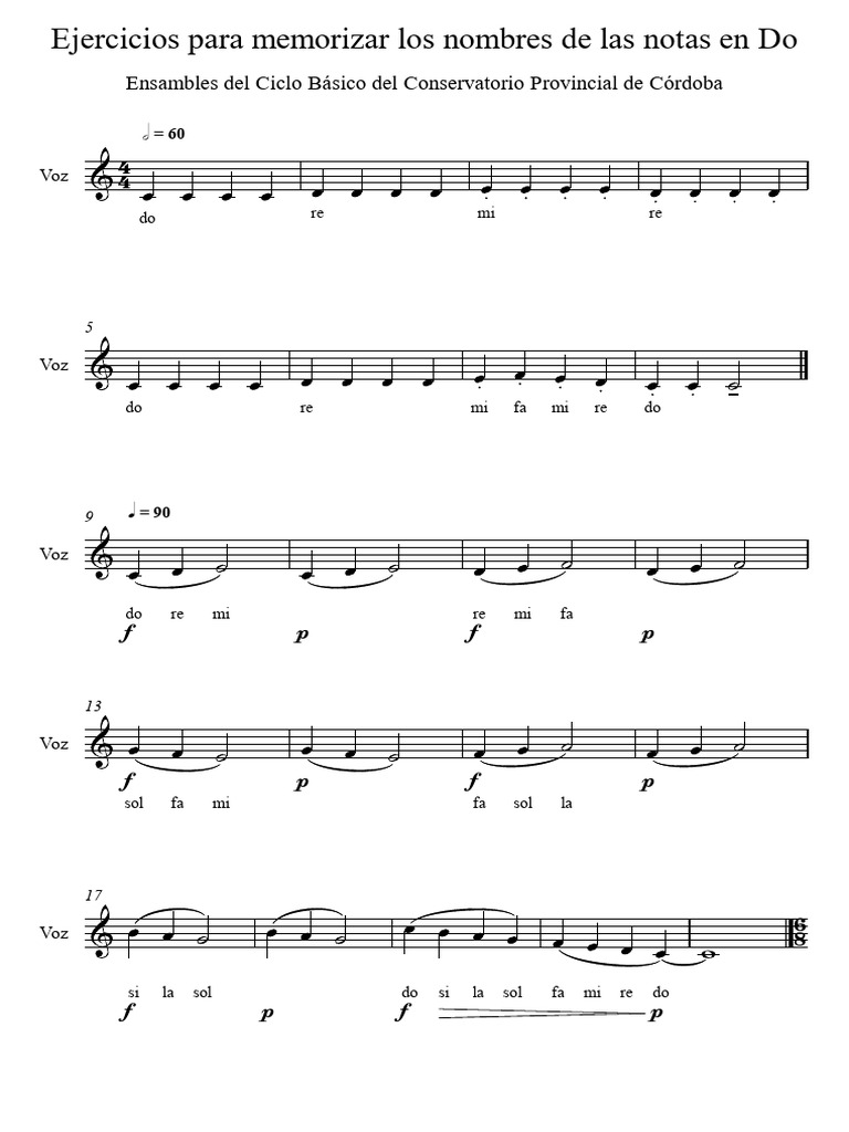 Ejercicios de Notas Musicales en Do | PDF