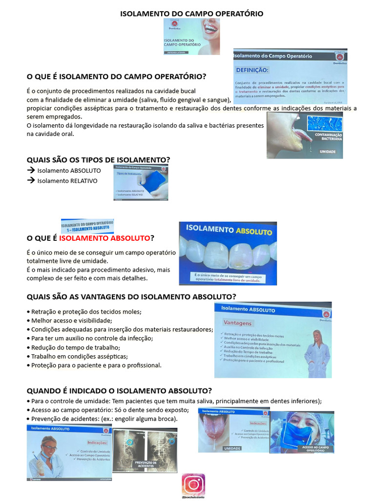 Isolamento Do Campo Operatório | PDF | Dente humano | Saliva