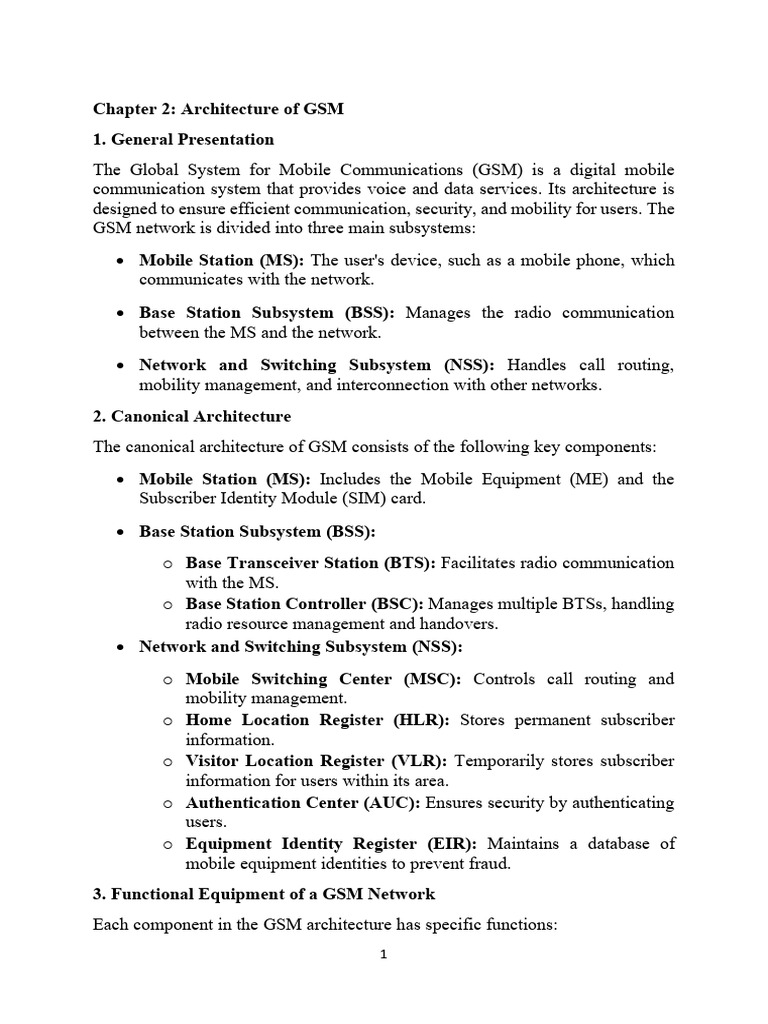 Chapter 2 Architecture of GSM | PDF | Telecommunications | Computing