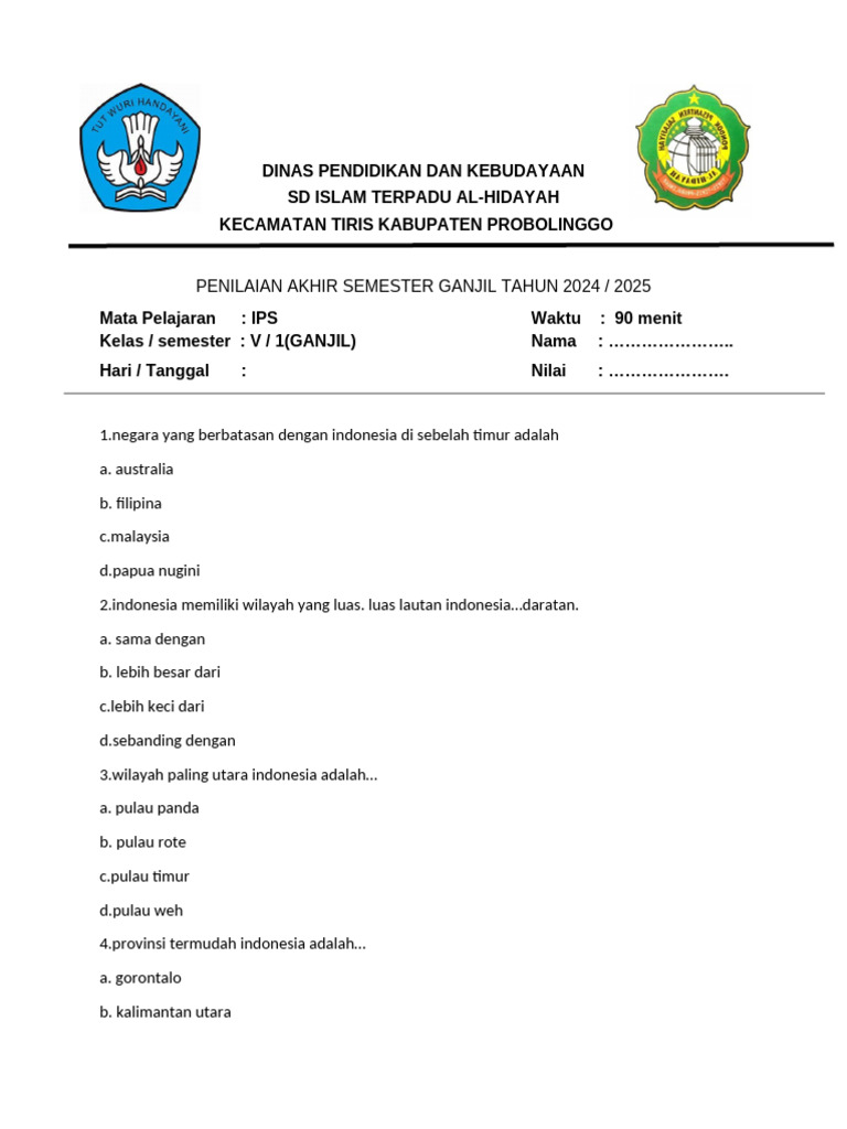 Ujian Ips KLS 5 SD | PDF