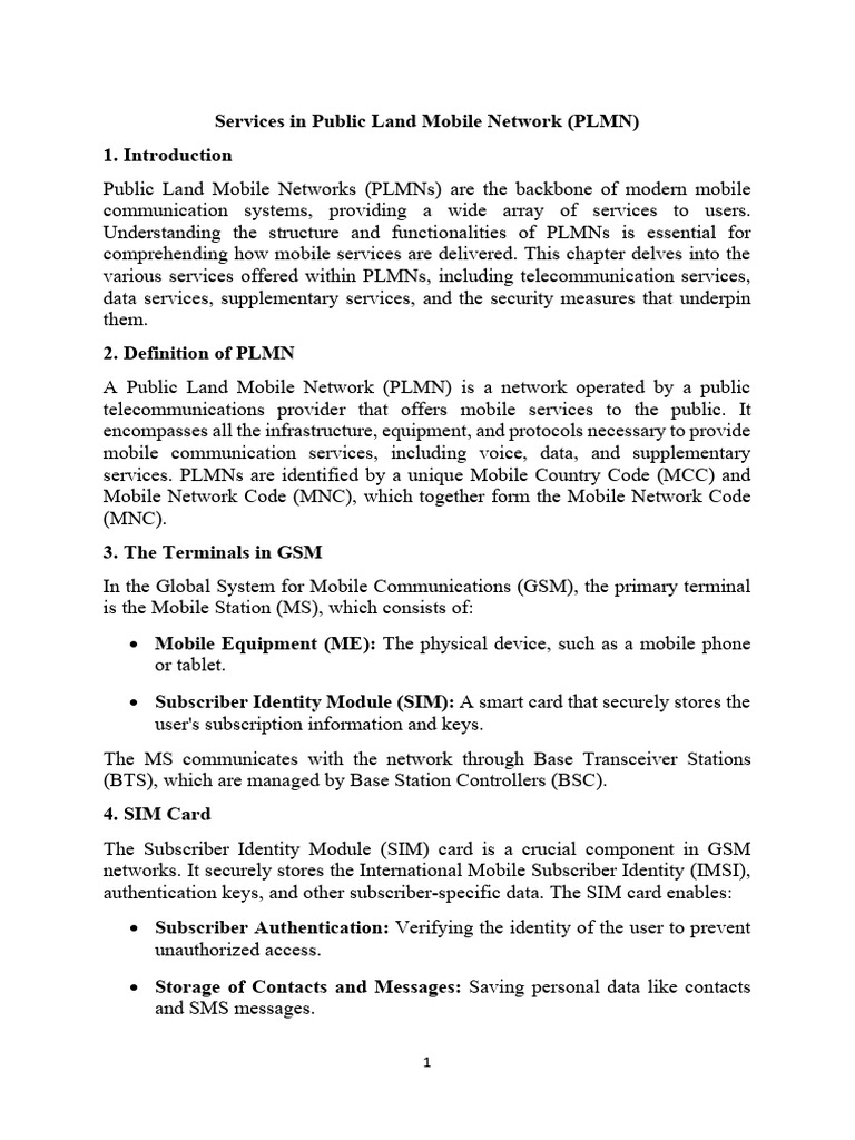 Services in Public Land Mobile Network (PLMN) | PDF | Computer Network ...