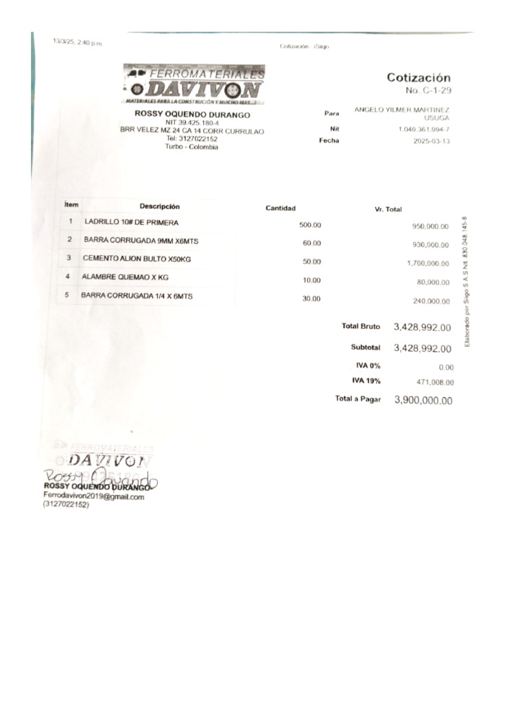 Cotizacion Angelo | PDF