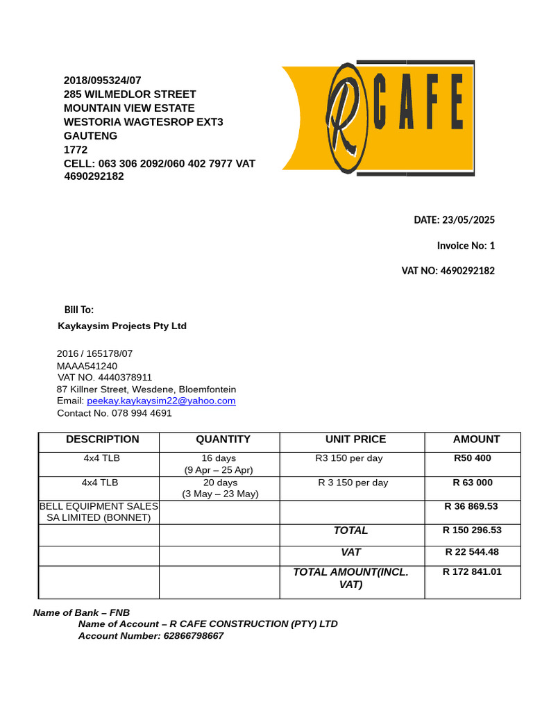 R Cafe Invoice 2 | PDF