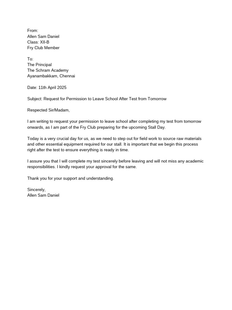 Stall Letter For Granting Leave | PDF