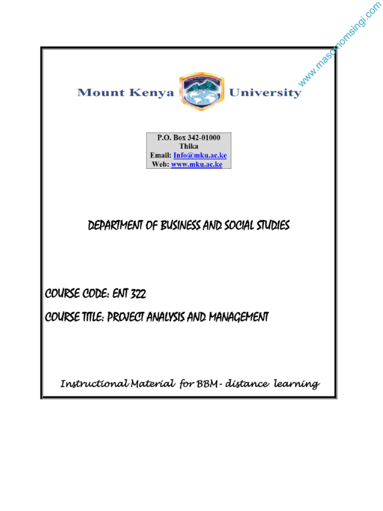 Bbit Mku - Project Analysis and Management PDF - Masomo Msingi Publishers | PDF