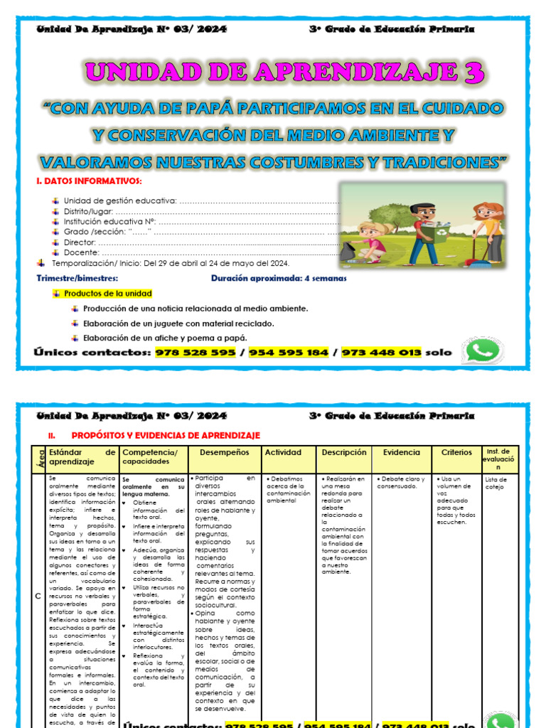 3° Unidad de Aprendizaje 3 Junio | PDF | Multiplicación | Aprendizaje