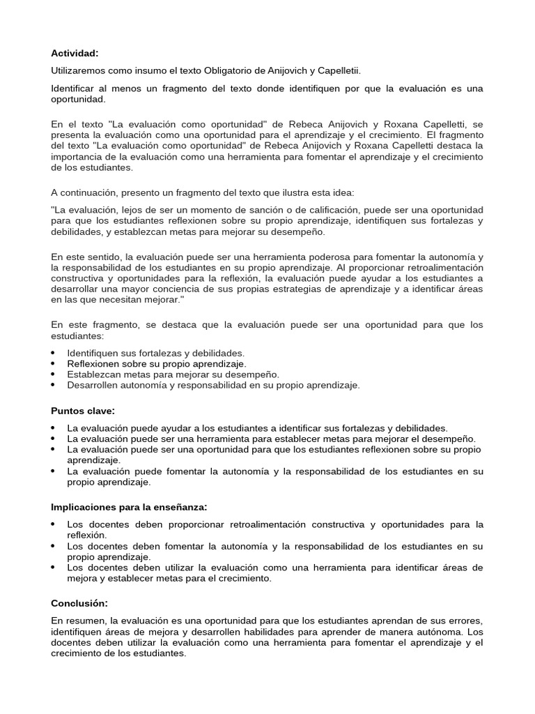 La Evaluacion Como Oportunidad - Rebeca Anijovich | PDF | Evaluación ...