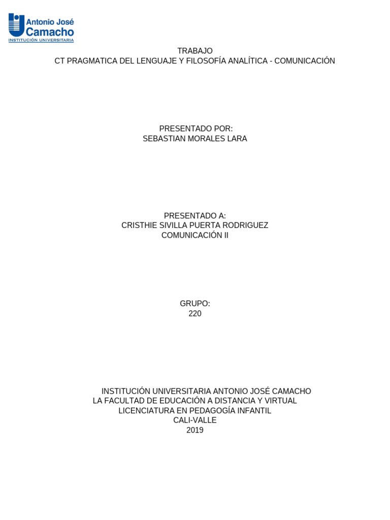 CT PRAGMATICA DEL LENGUAJE Y FILOSOFÍA ANALÍTICA - COMUNICACIÓN | PDF