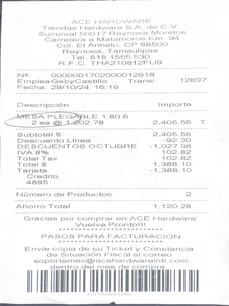 Receipt - Ace Hardware - 29 Oct 2024 | PDF