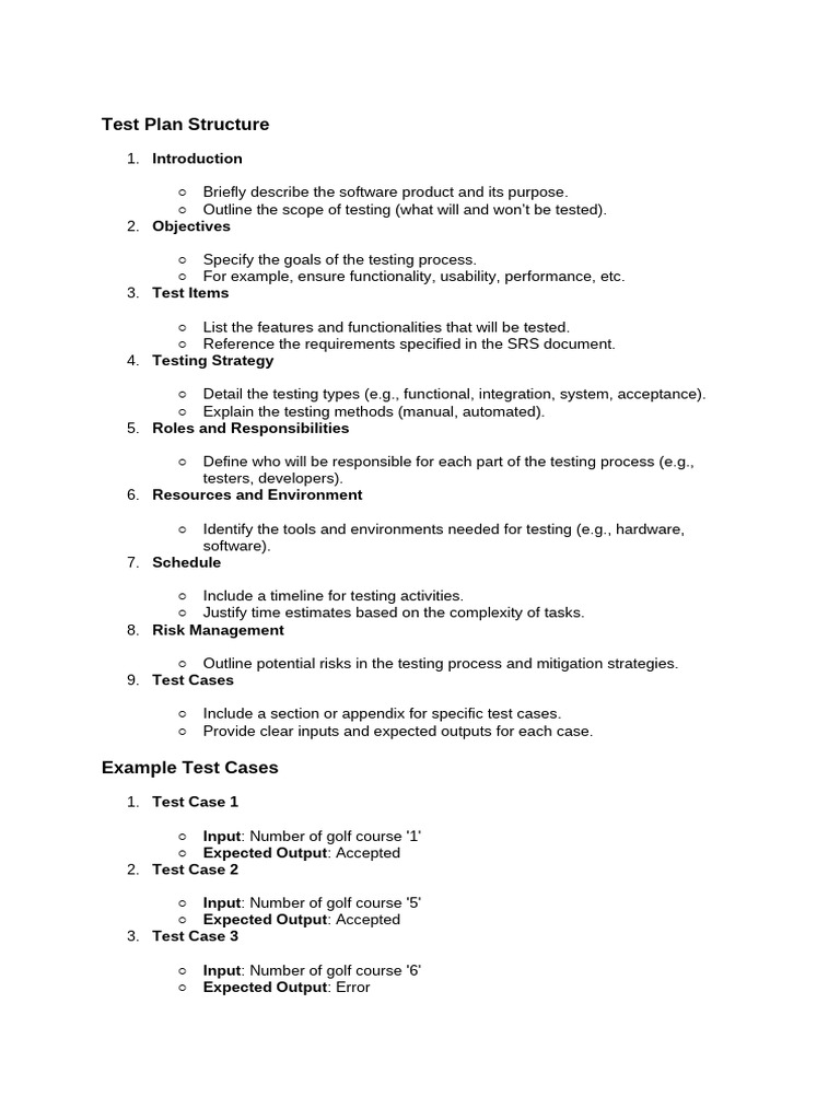 Test Plan Structure | PDF