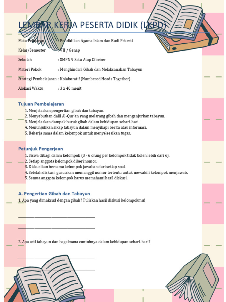 LKPD PAI Kelas 7: Gibah dan Tabayun | PDF