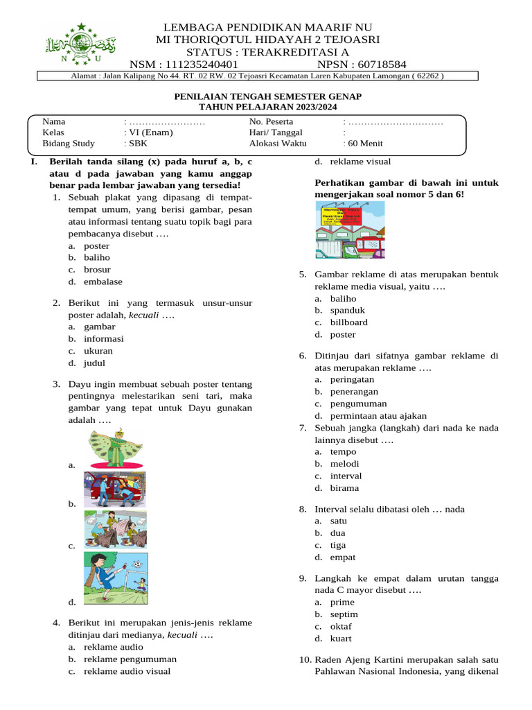 Sumatif SBK Kelas 6 | PDF