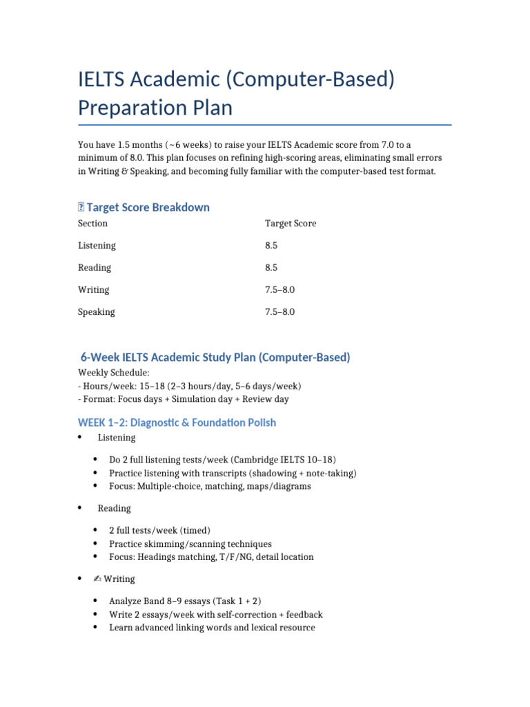 8-Week IELTS Computer-Based Study Plan | PDF | International English ...