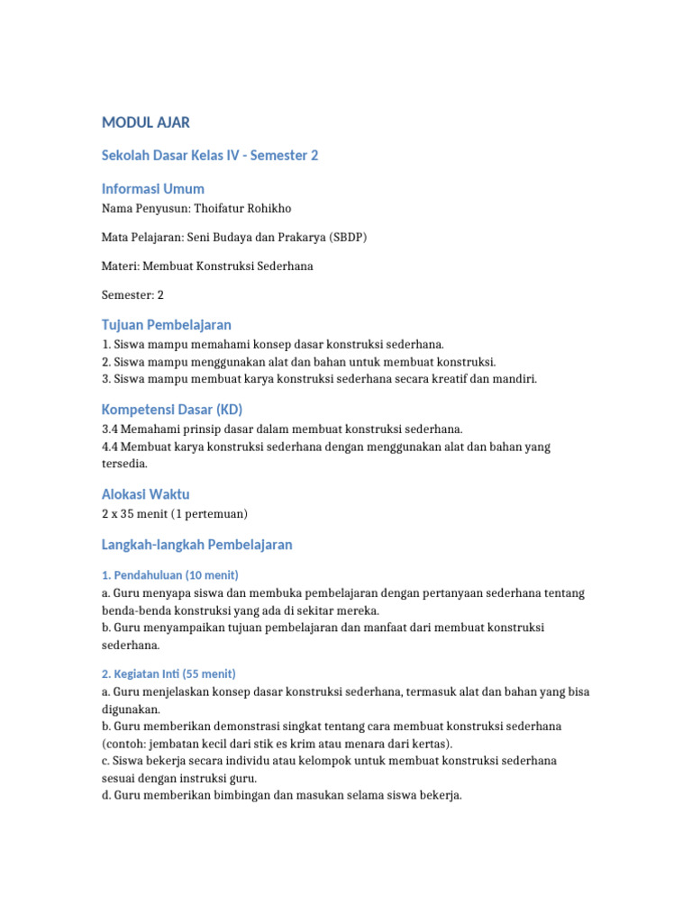 Modul Ajar Kelas 4 SBDP Semester 2 | PDF