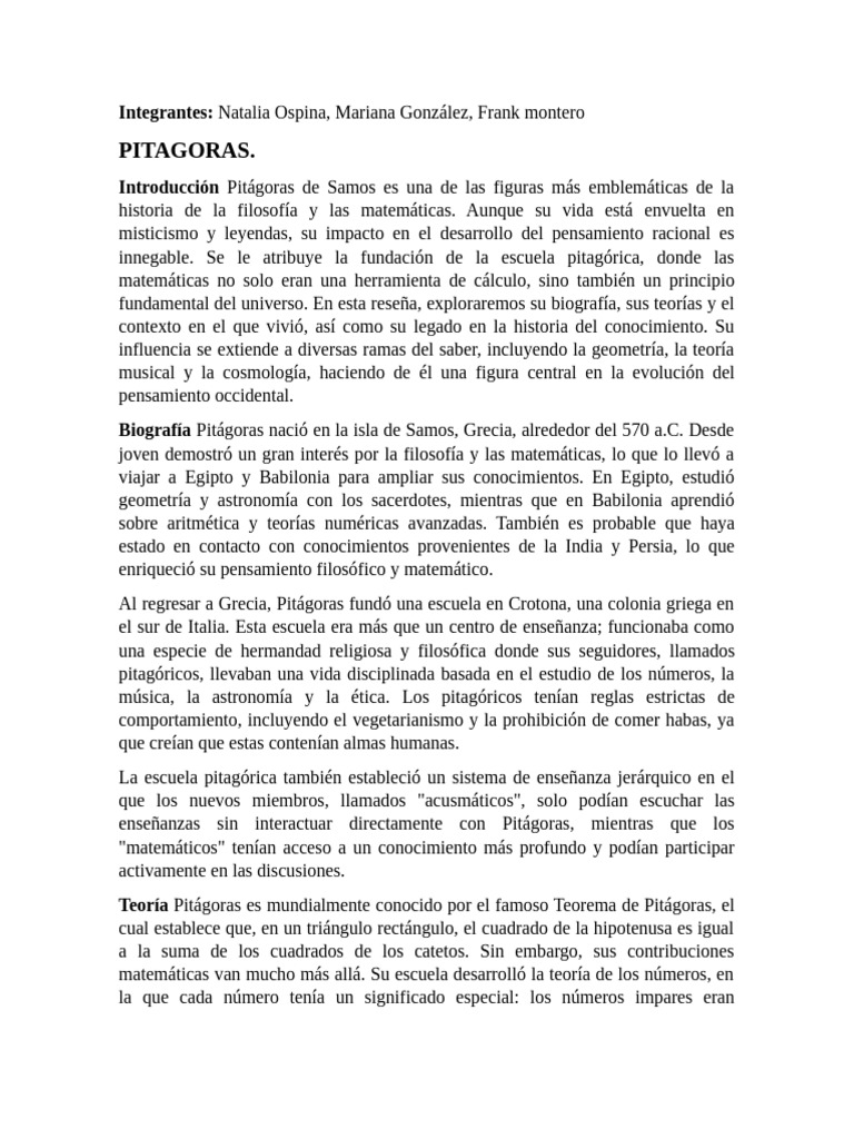 Filosofía y legado de Pitágoras | PDF | Pitágoras | Matemáticas