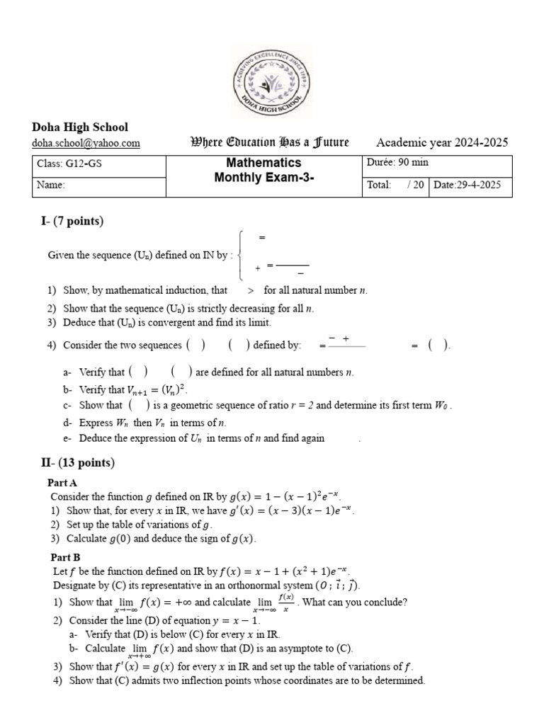 G12-GS - Monthly Exam-3 - Maths - 2024-2025 | PDF | Cartesian ...