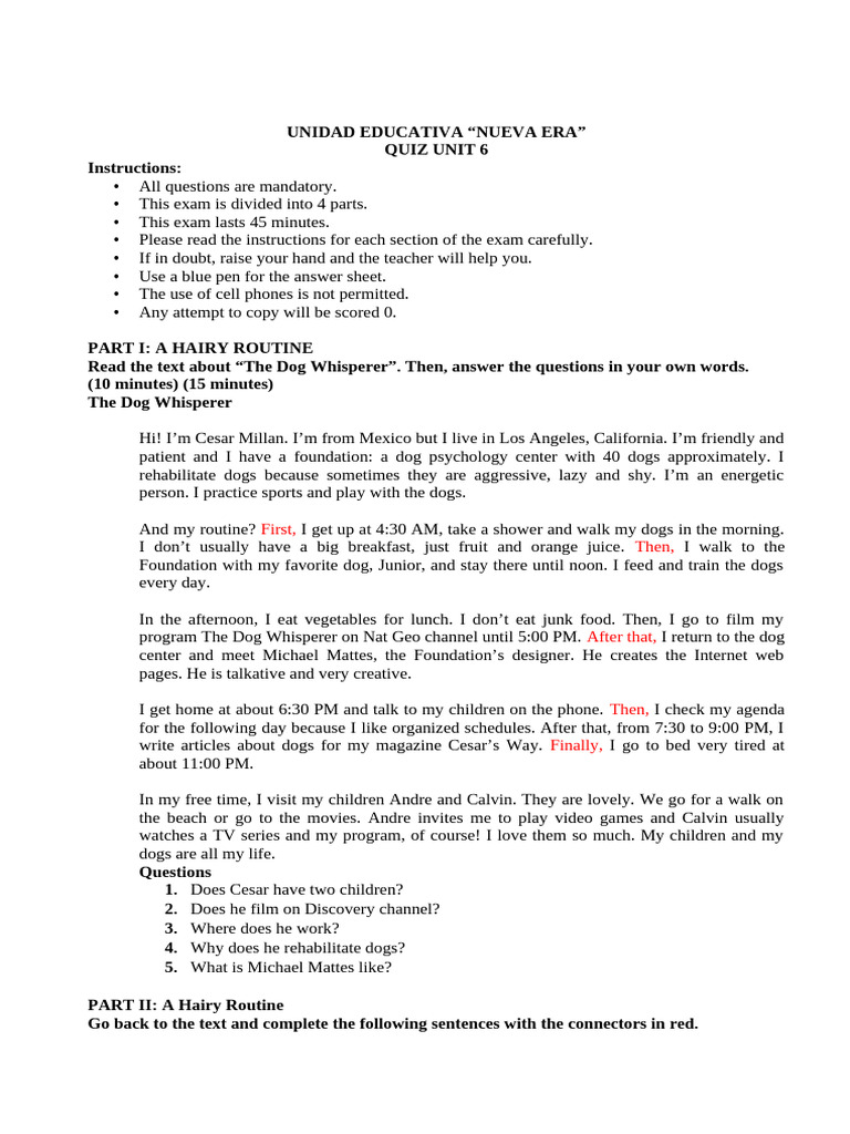 Readind Part 2 and Test | PDF