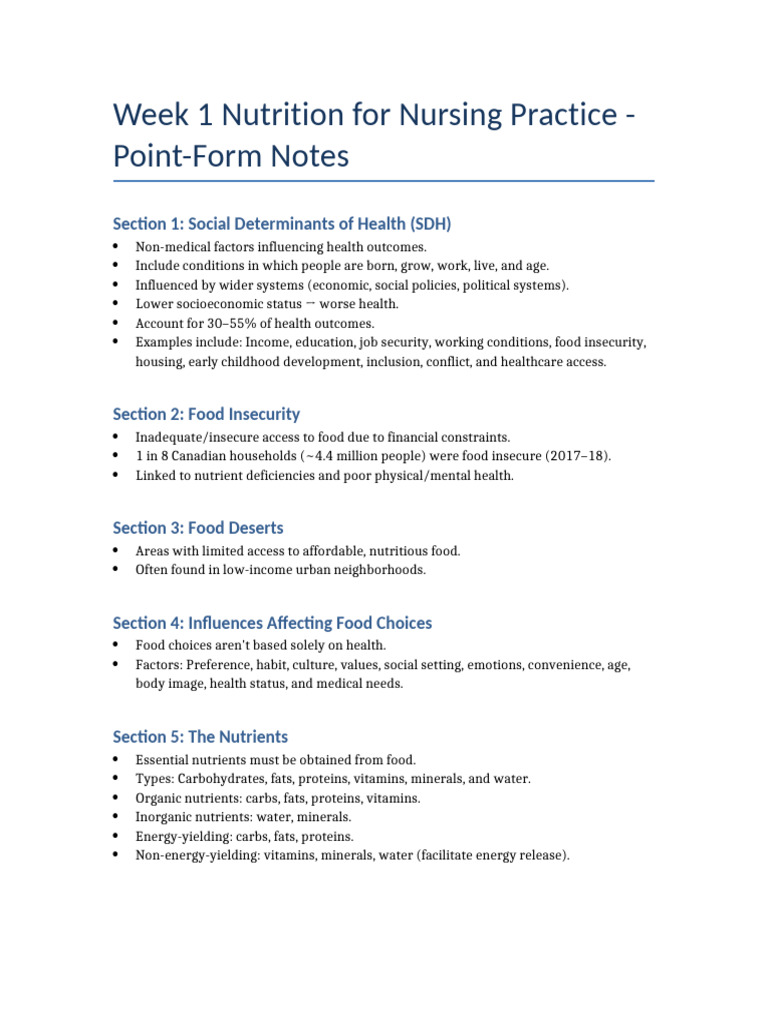 Week 1 Nutrition Notes | PDF | Nutrition | Diet & Nutrition