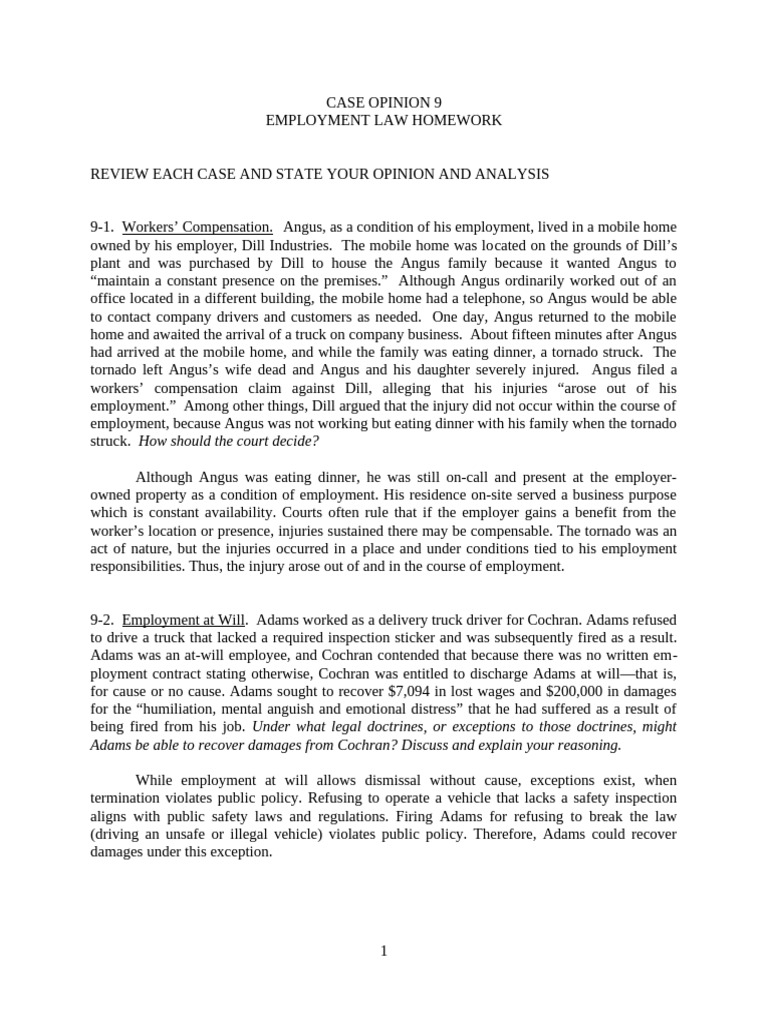Employment Law Case Analysis and Opinions | PDF | At Will Employment ...