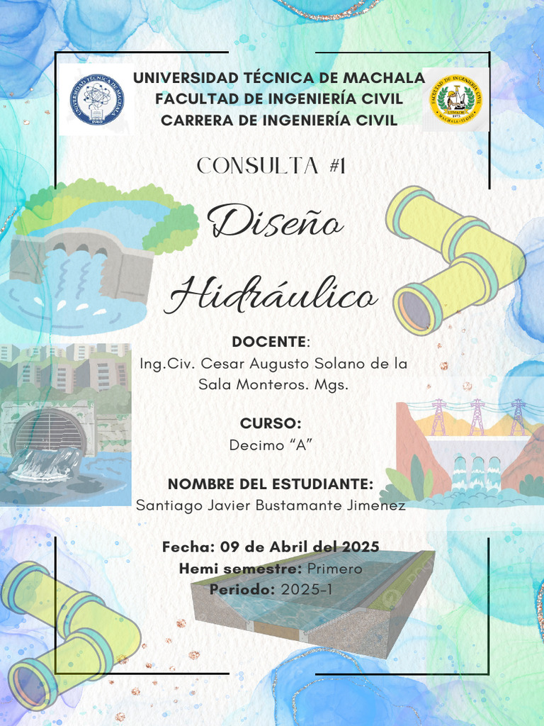 Documento A4 Portada Carátula Proyectos Elegante Acuarelas Azul y Verde ...