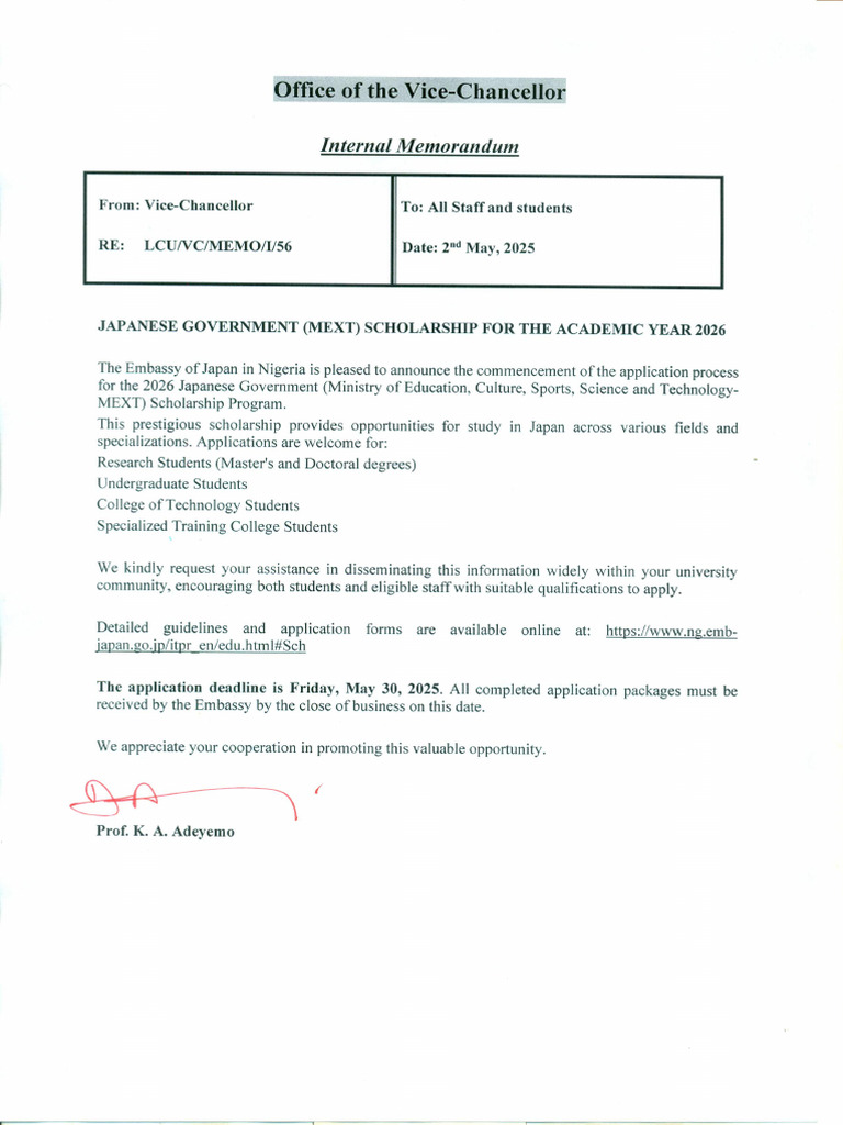 Memo - Japanese Government Scholarship | PDF