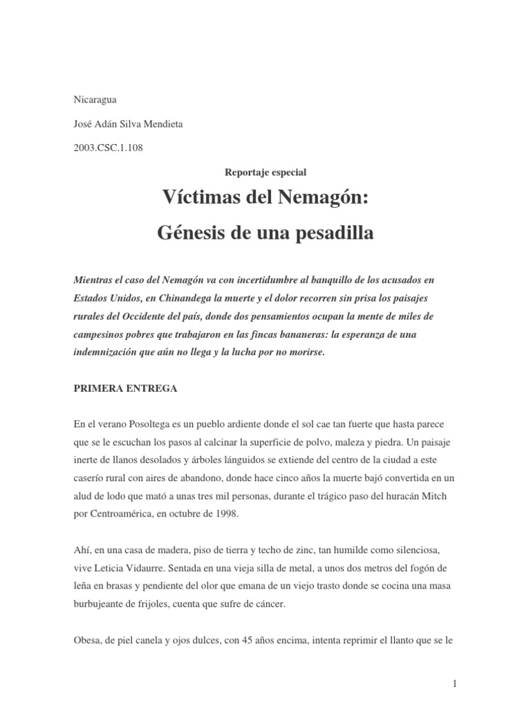 Víctimas Del Nemagón | PDF | Nicaragua | Frente Sandinista de ...
