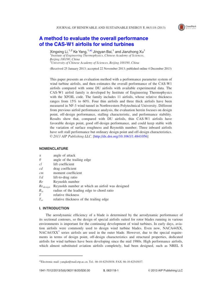 A Method To Evaluate The Overall Performance of The CAS-W1 Airfoils For ...