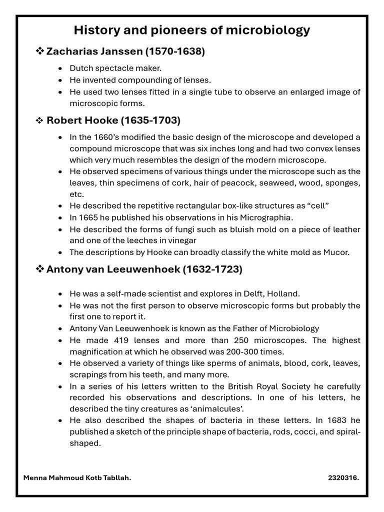 Pioneers of Microbiology: Key Figures | PDF