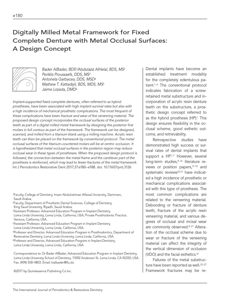 Digitally Milled Metal Framework For Fixed Complete Denture With Metal ...