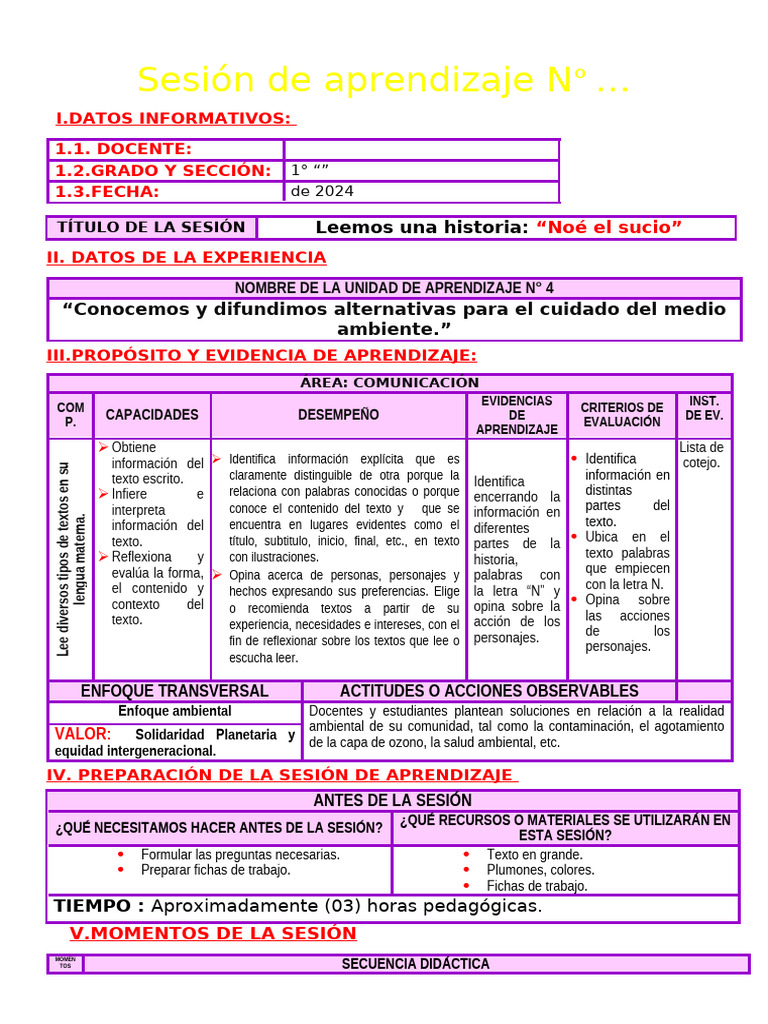 Sesión Leemos Juntos-Noé El Sucio-Maestra Janet | PDF | Aprendizaje