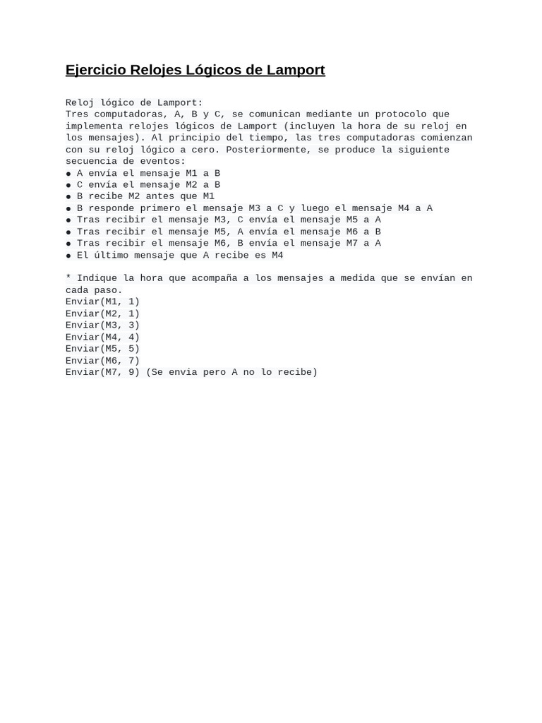 Ejercicio Relojes Lógicos de Lamport | PDF