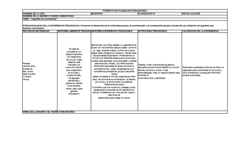 PLANEACION PEDAGOGICA EXCEL 1 HCB | PDF