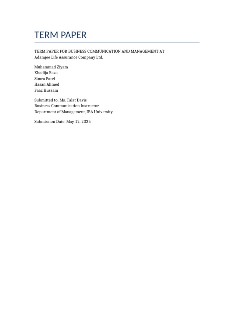 Adamjee Life Term Paper | PDF