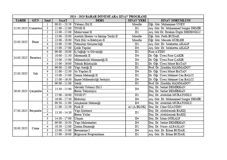 Ara Sinav Takvimi | PDF