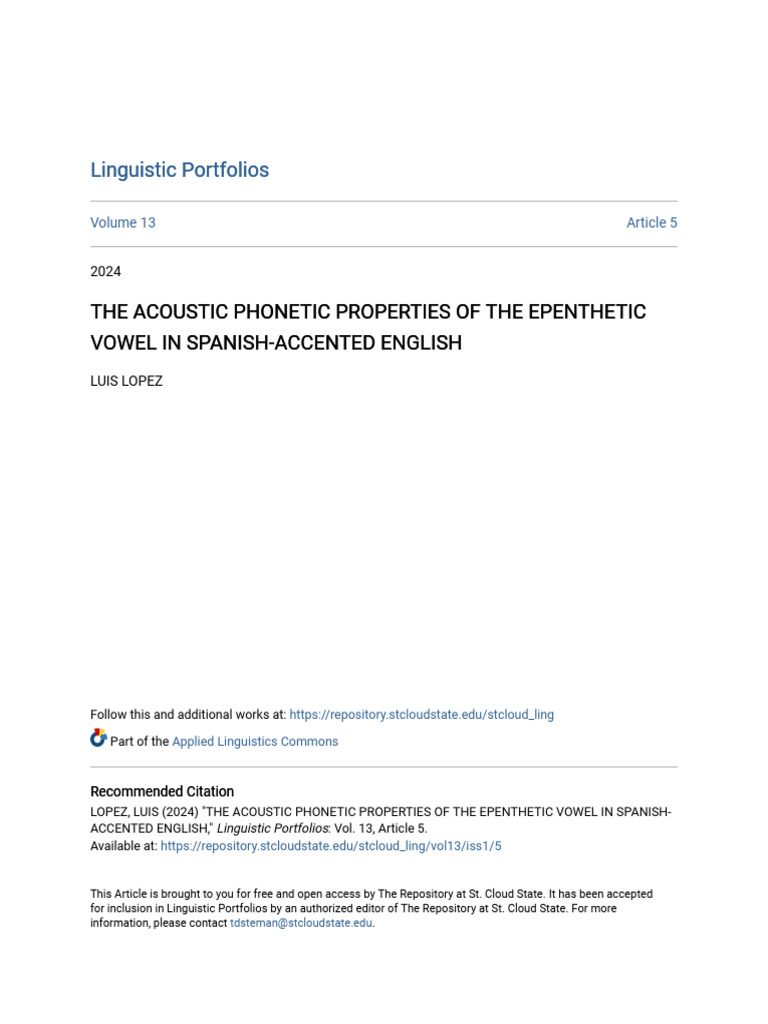 Acoustic Properties of Spanish Epenthetic Vowel | PDF | Syllable | Vowel