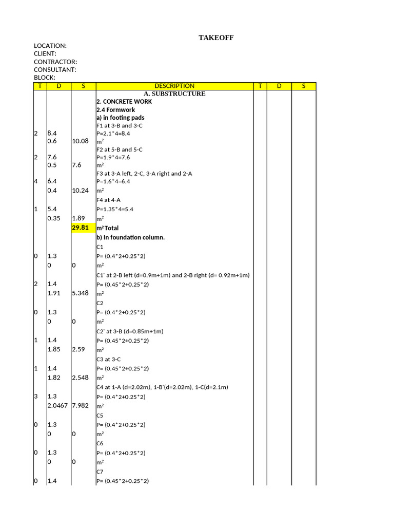 April 18-2025 Formwork Quantity | PDF