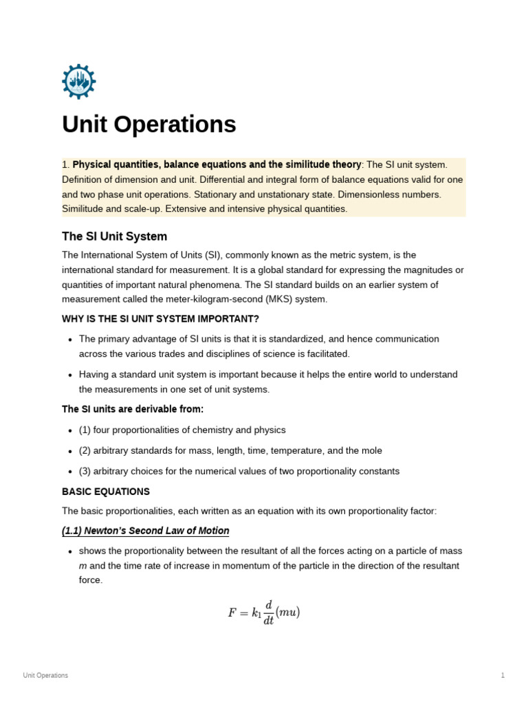 Unit Operations Part 1 | PDF | Reynolds Number | Fluid Dynamics