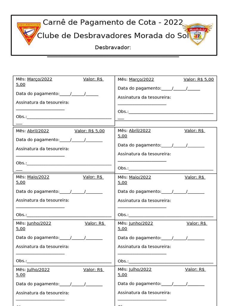 Carnê de Pagamento de Cota DBV | PDF