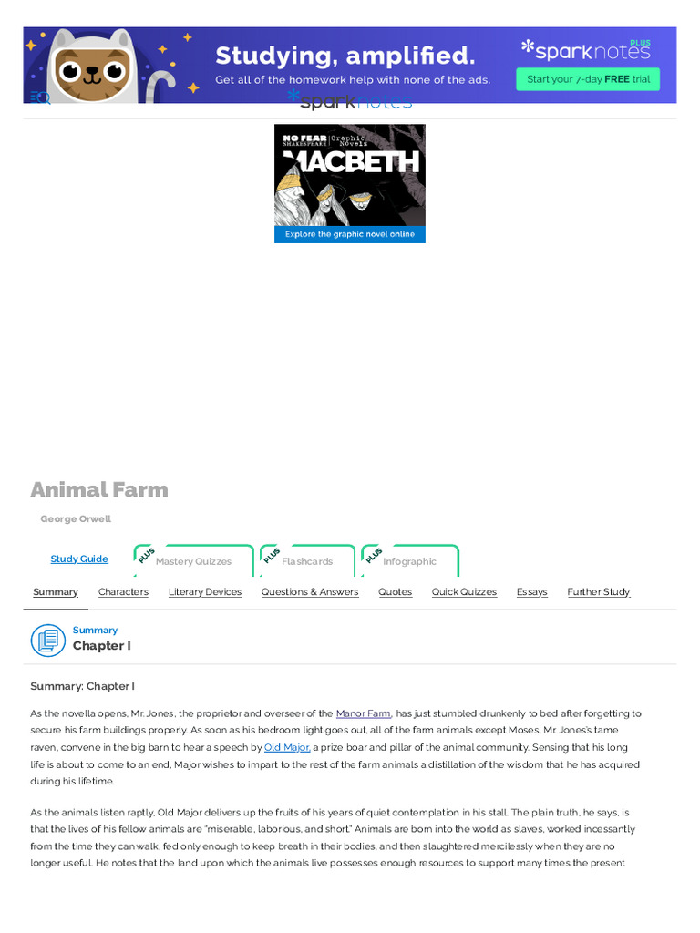 Animal Farm Chapter I Summary & Analysis _ SparkNotes | PDF | Fable ...